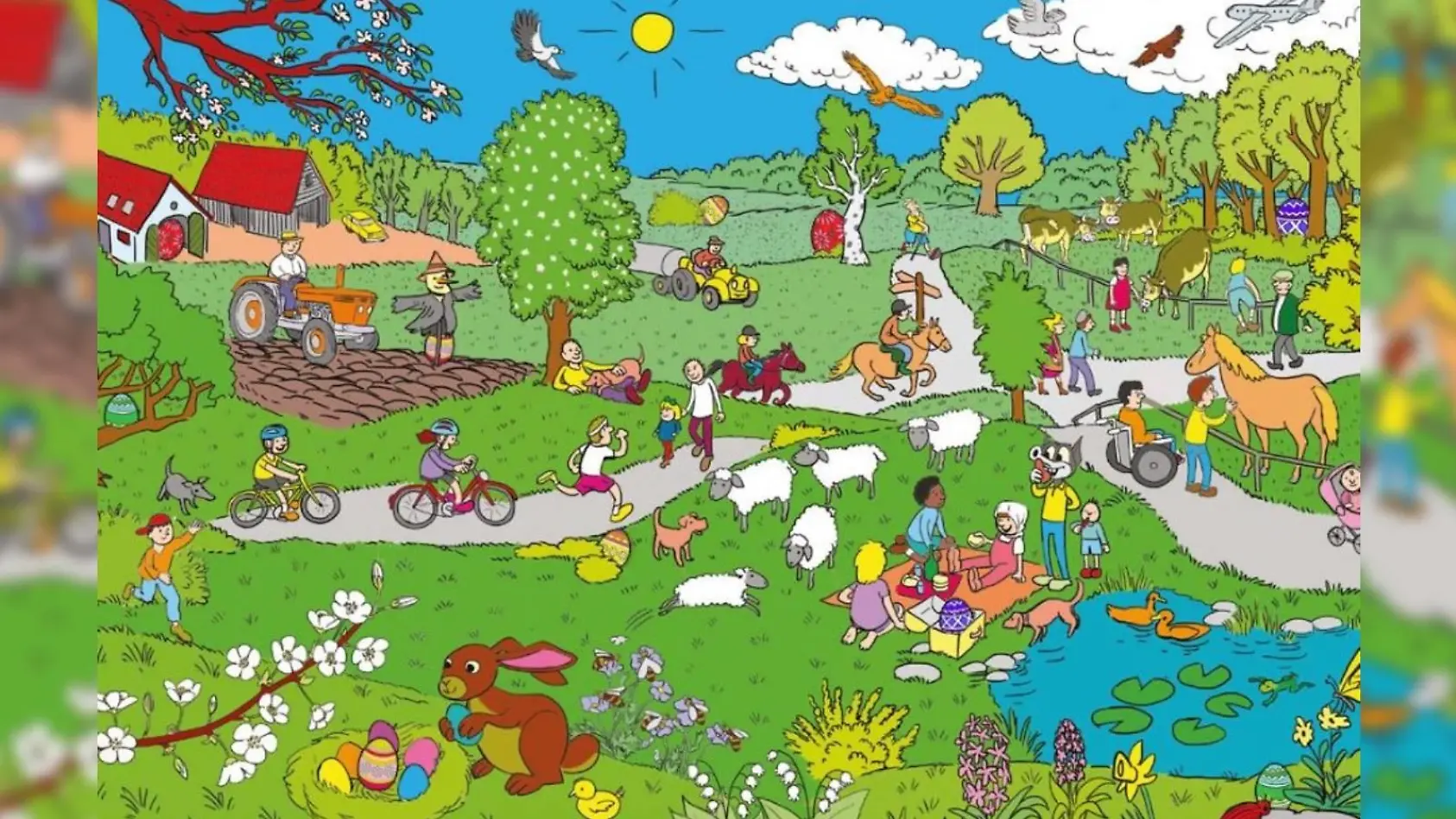 Suchbild zu Ostern: Hier haben sich zehn bemalte Ostereier versteckt ...