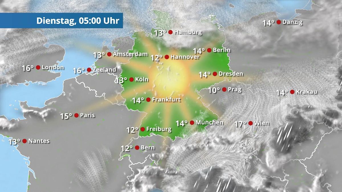 Der Regen- und Wolkenfilm für 48 Stunden: Prognose vom 16. Juni